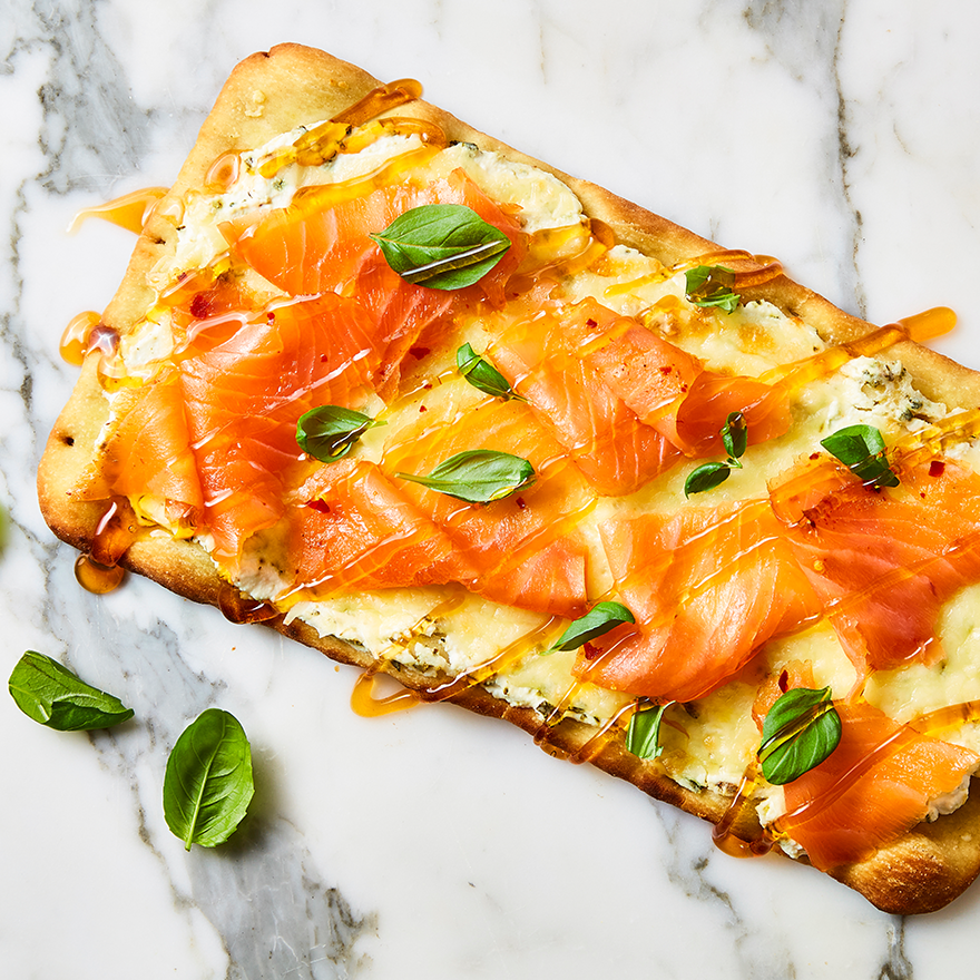 Mike’s Hot Honey Smoked Salmon Flatbread - Acme Smoked Fish