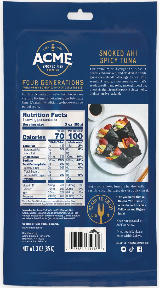 3 oz. Smoked Ahi Spicy Tuna - Acme Smoked Fish